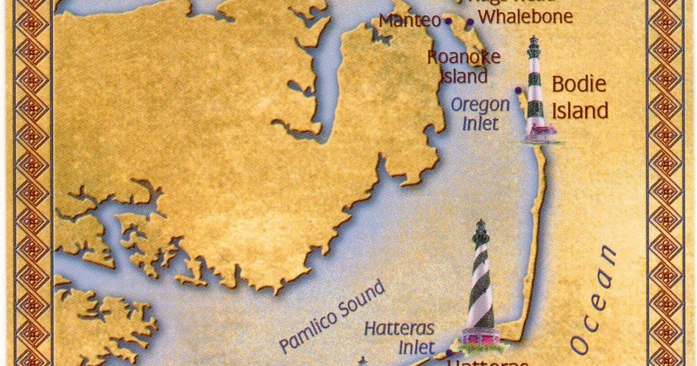 pocztówkowe mapy: Outer Banks - wyspy barierowe