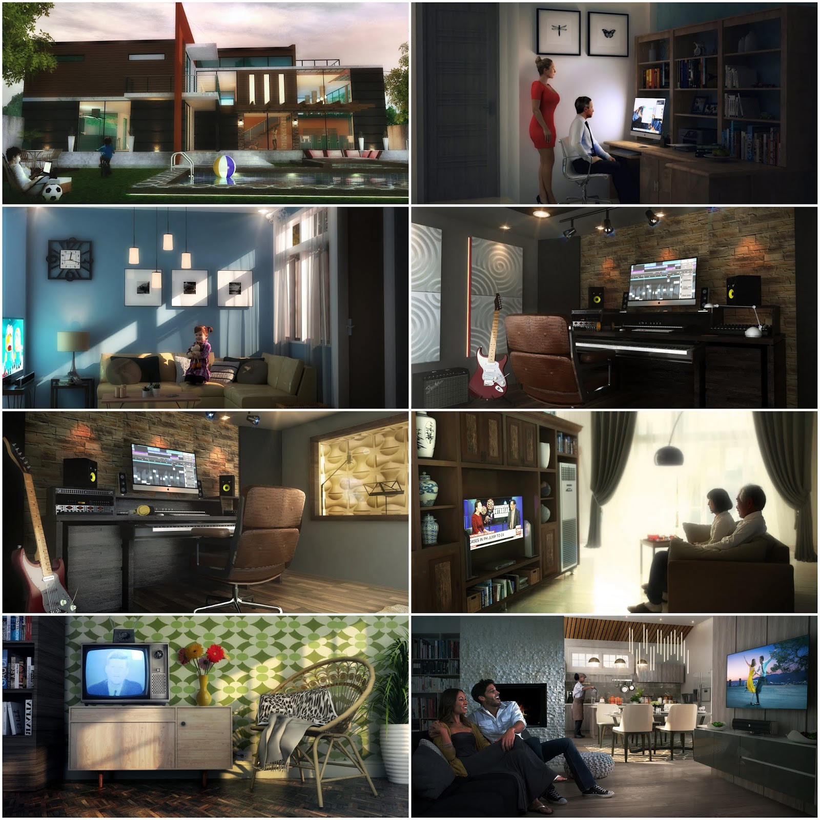 How to achieve realistic TV lighting using V-Ray for SketchUp and Photoshop