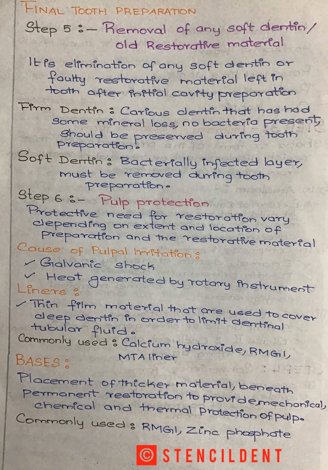 STAGES AND STEPS IN TOOTH PREPARATION
