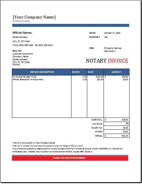 Notary Invoice Template - Invoice Template