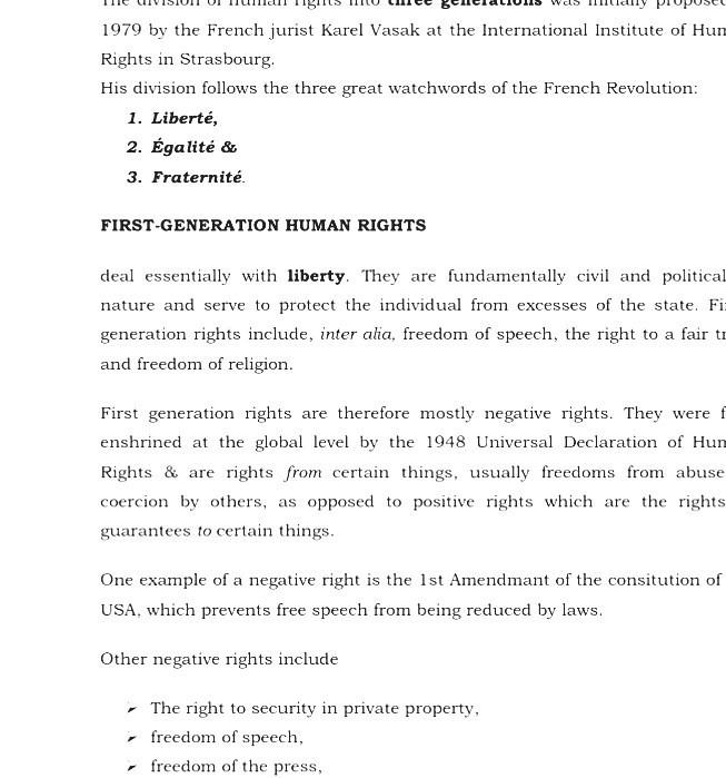 Three Generations Of Human Rights - First Generation Human Rights