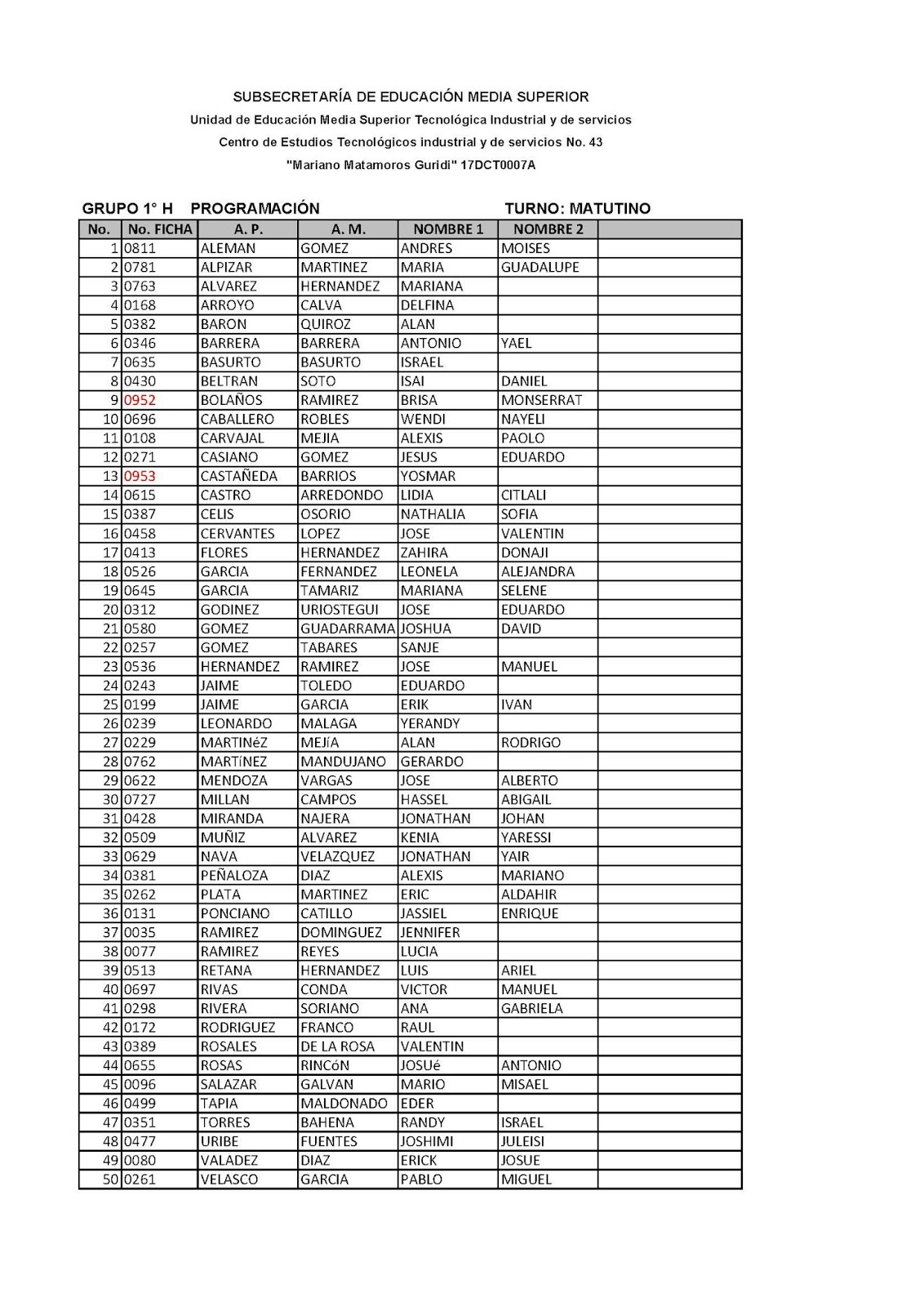 CETis 43 : LISTA DE NUEVO INGRESO