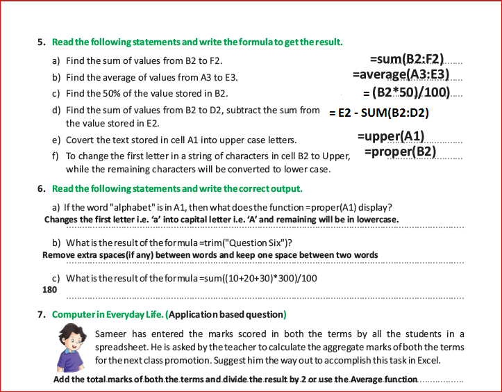 CLASS 6 CH-6 EXCEL FORMULAS & FUNCTIONS