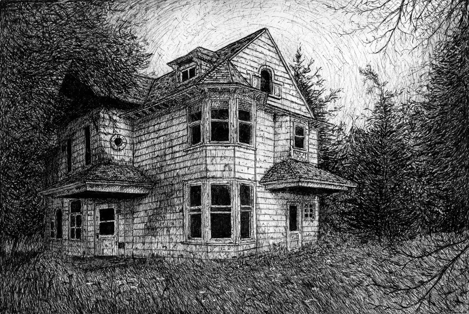 Haunted House Pencil Drawing