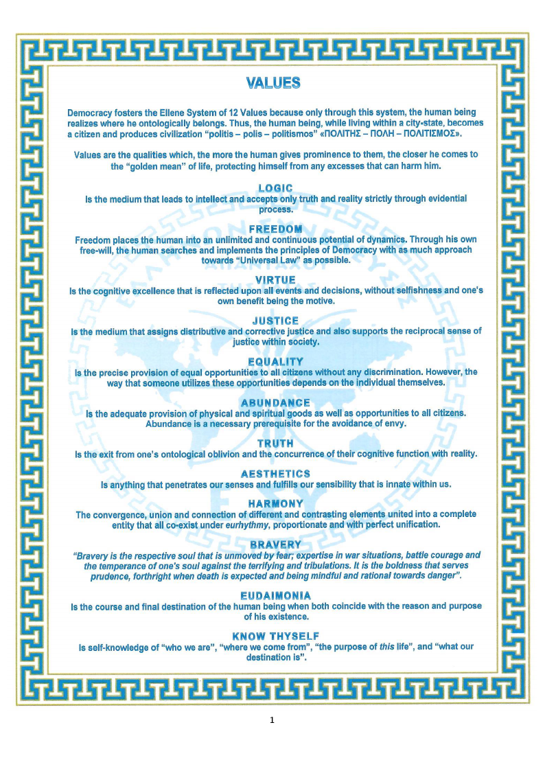 ΤΟ ΦΩΣ ΤΟΥ ΝΟΥ: The 12 Values that shape our World