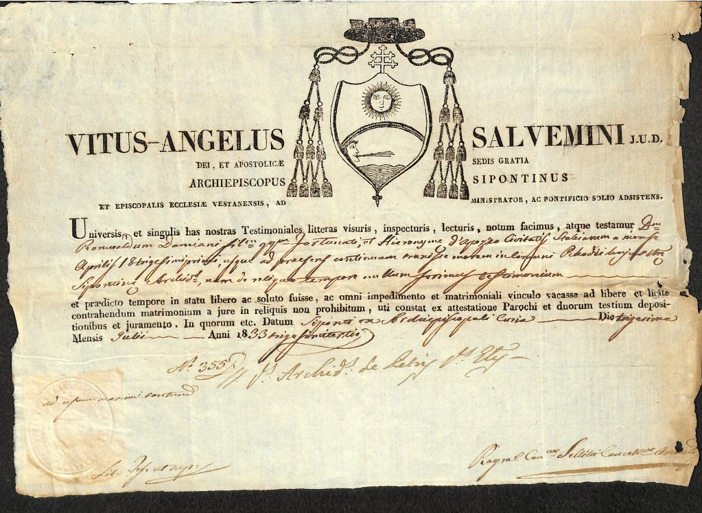 Araldica ecclesiastica: Salvemini, Vito Angelo (1786-1854), arcivescovo