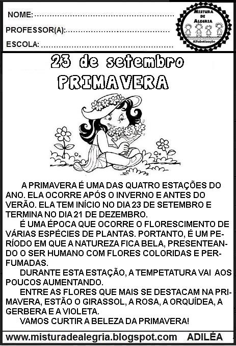 LEITURA E INTERPRETAÇÃO DE TEXTO - PRIMAVERA - Mistura de Alegria