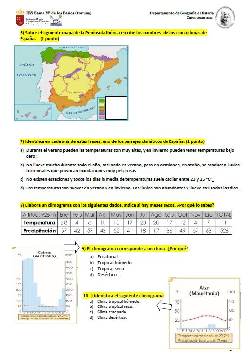 Mi primero de ESO.... Vaya Historia: 1º ESO.- Examen Paisajes y climas ...