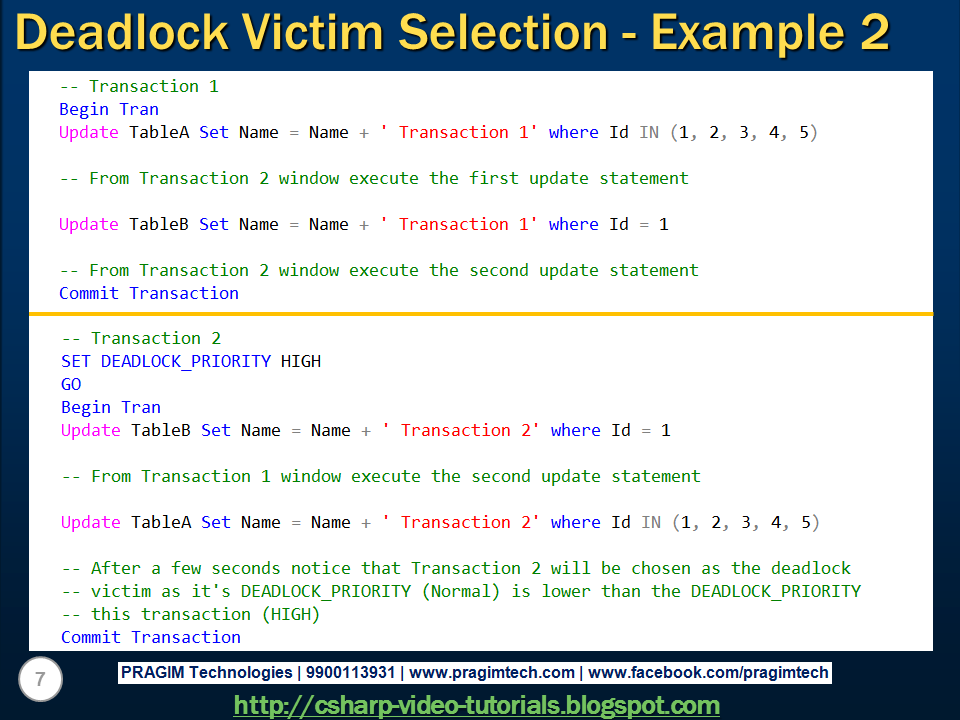 Sql Server Net And C Video Tutorial Sql Server Deadlock Victim