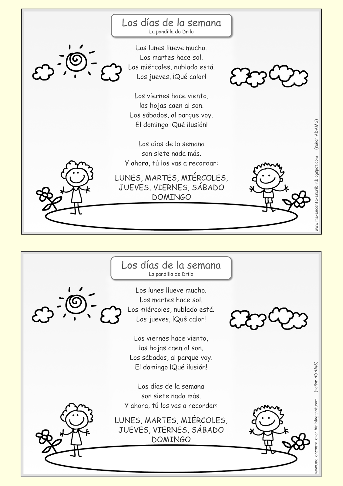 Me encanta escribir en español: Canción: Los días de la semana (La ...