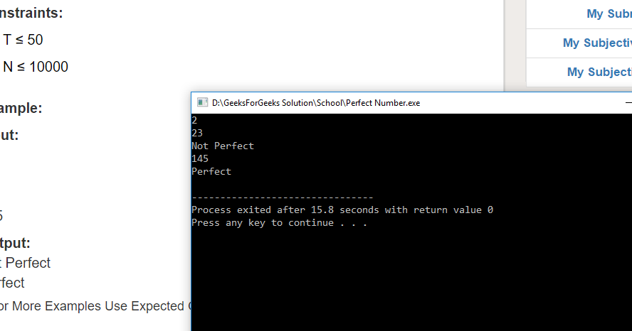 Geeksforgeeks Solution For " Perfect Number