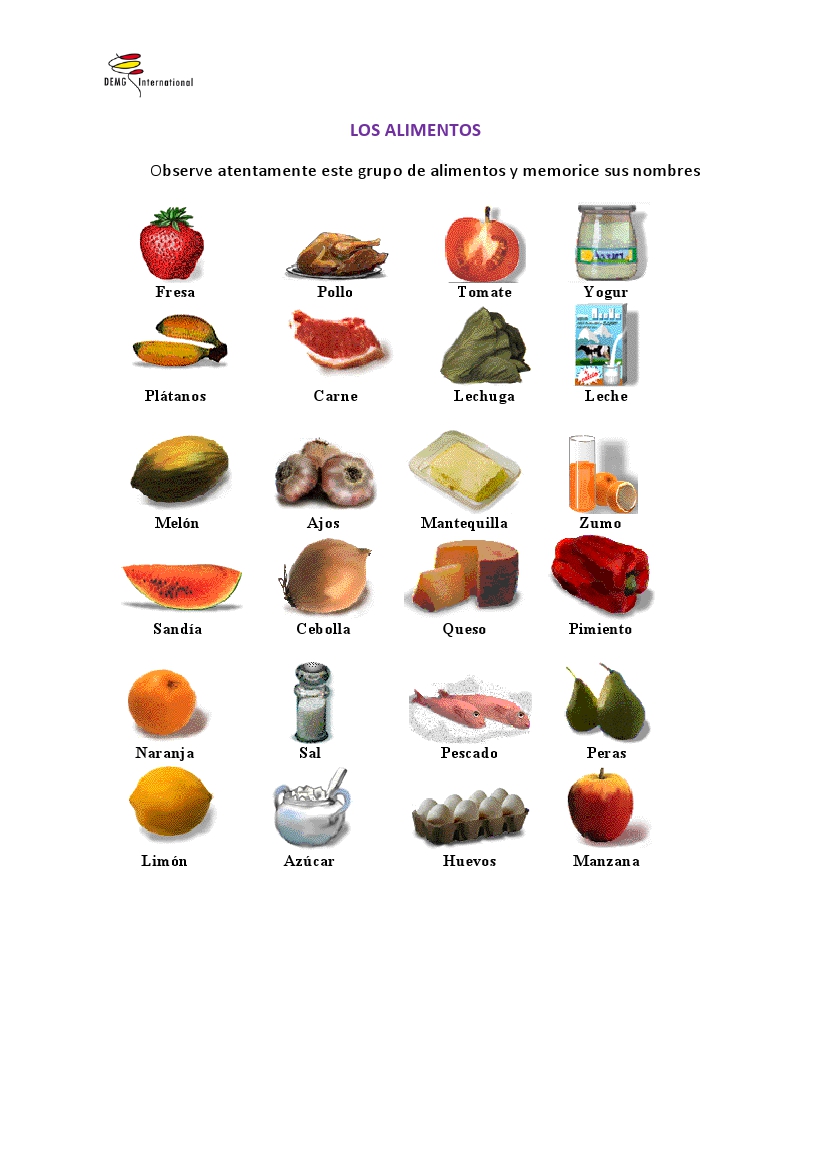 Aprende Español con Demg International: Los alimentos en Español