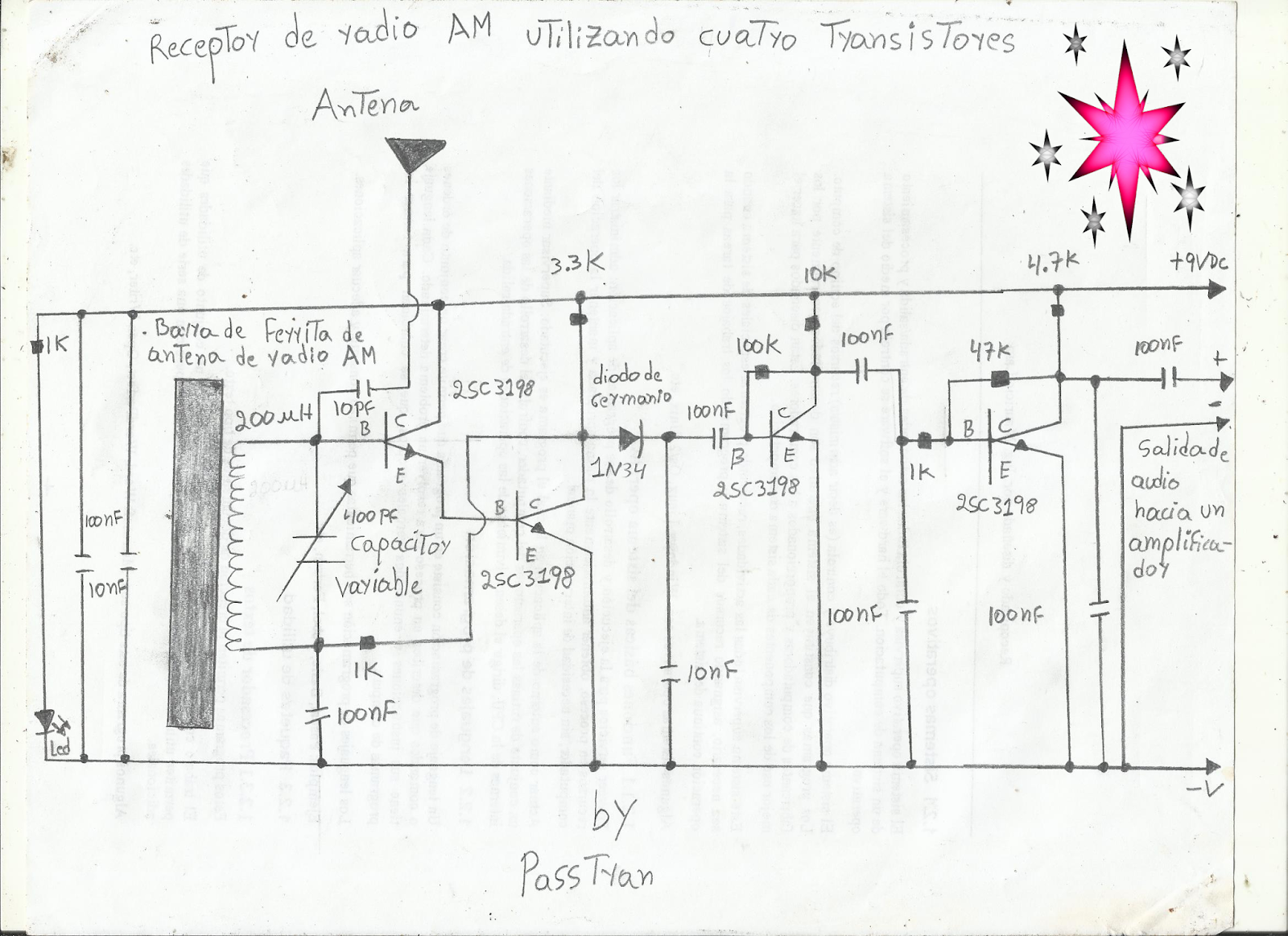 receptor de radio AM " Amplitud Modulada " utilizando cuatro transistores "homemade AM receiver"