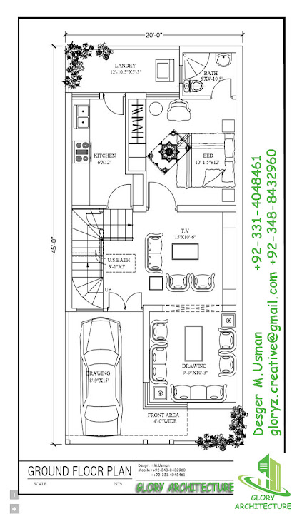 20x45 House Plan , House Elevation, House View, 3D View, 3D Elevation