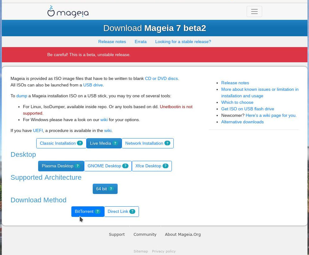 Byteria: Mageia 7 (beta2) - Instalação e configuração