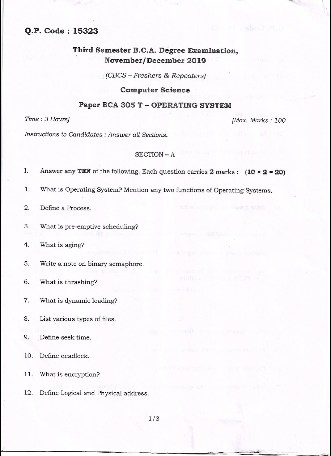 Bangalore University b.c.a. Computer Science Paper bca 305 t ...