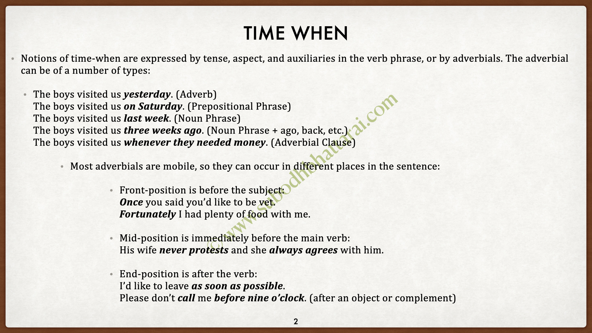 PART TWO: GRAMMAR IN USE - TIME WHEN & DURATION