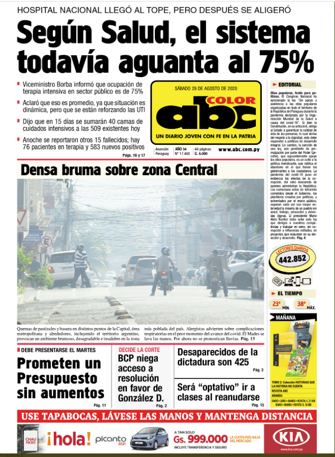 Tapa de Diarios PY 29/AGO/2020