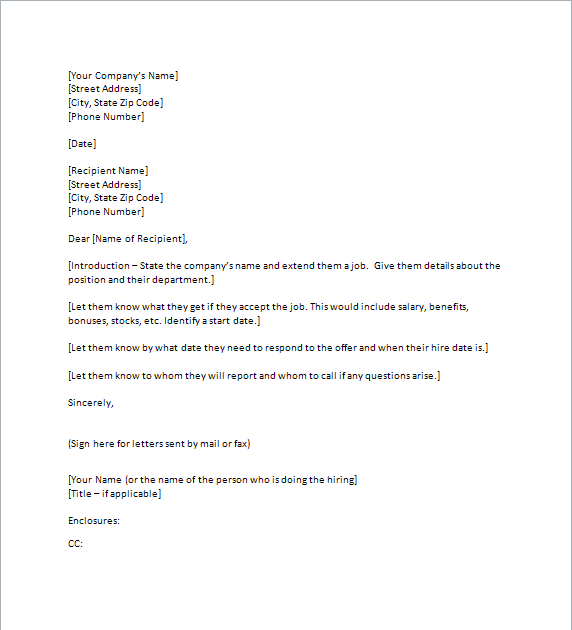 Job Offer Proposal Letter Template ~ Resume Letter