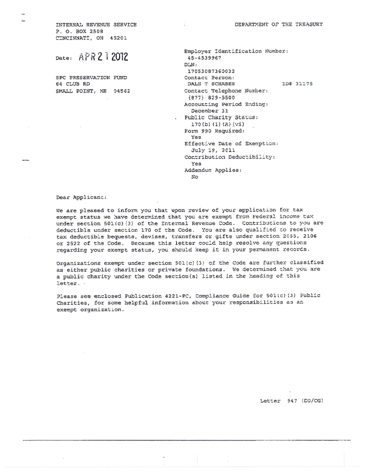 Irs 501C3 Determination Letter ~ Thankyou Letter