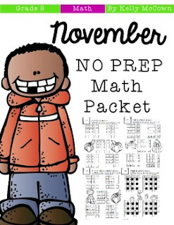 Kelly McCown: November NO PREP Math Packets {Grades 6 to 8}