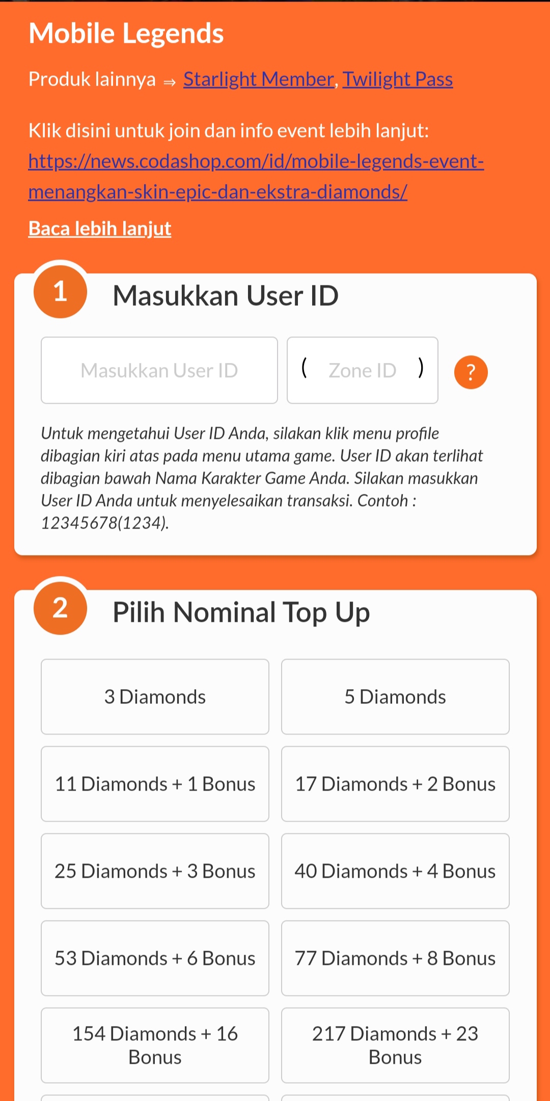 Cara Top Up Mobile Legends Melalui Codashop - Rafteninfo