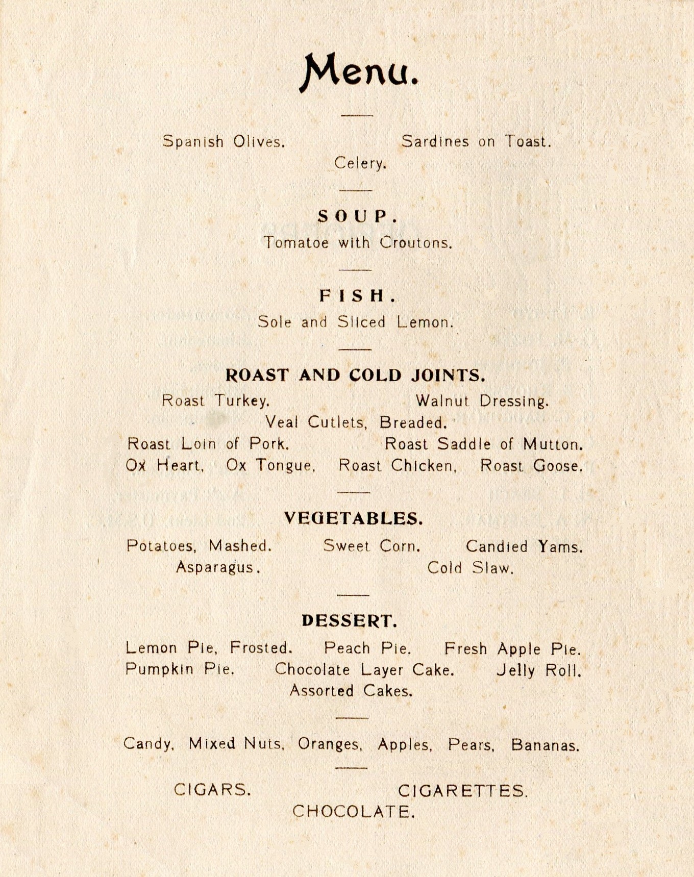 The American Menu: Showing the Flag