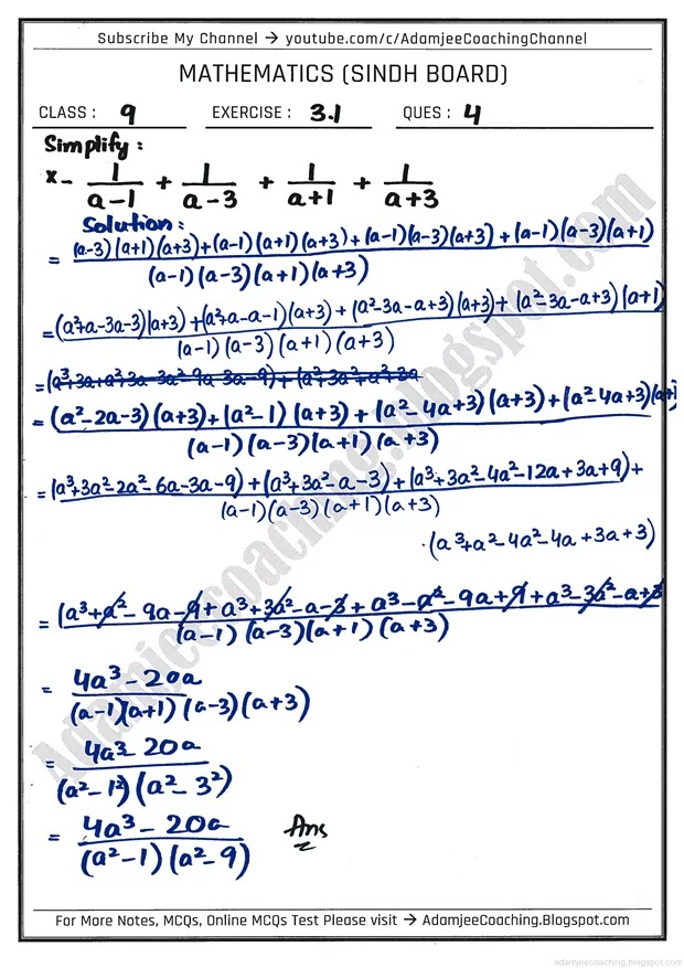 Adamjee Coaching: Algebraic Expression and Formulas - Exercise 3.1 ...