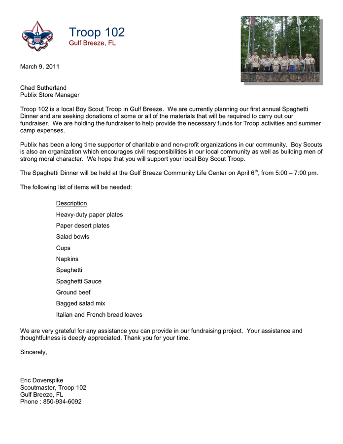 Boy Scout Donation Letter Template ~ Resume Letter