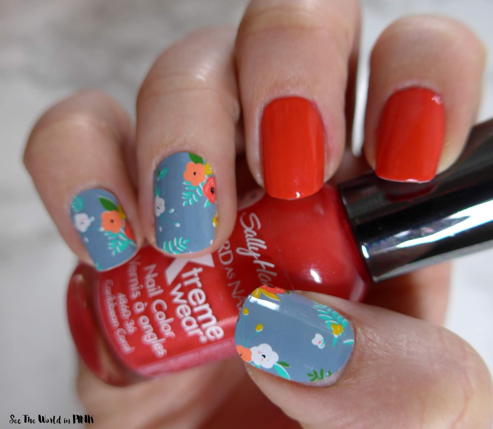 Manicure Monday - Coral Floral Nails | See the World in PINK