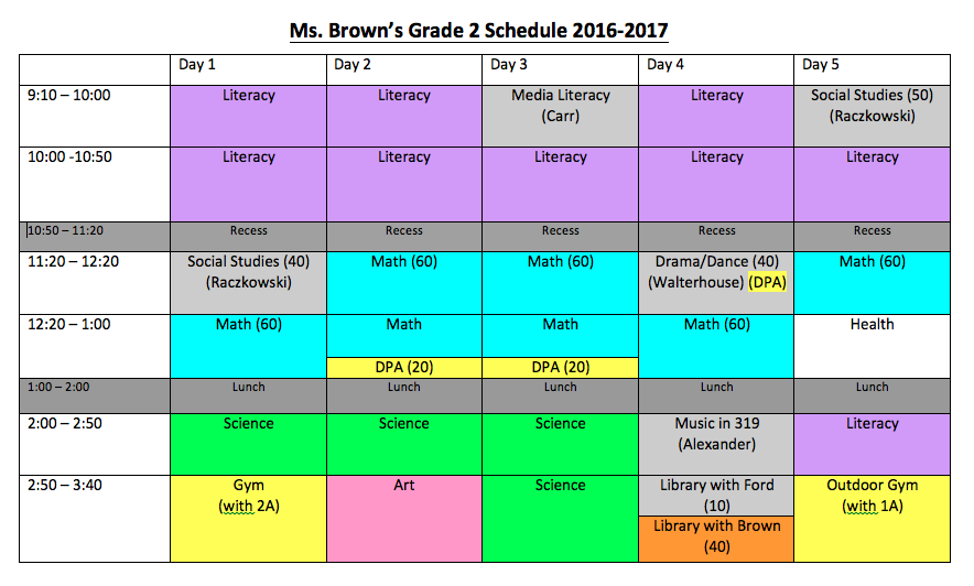 Ms. Brown's Grade 2 Class: Our Classroom Schedule