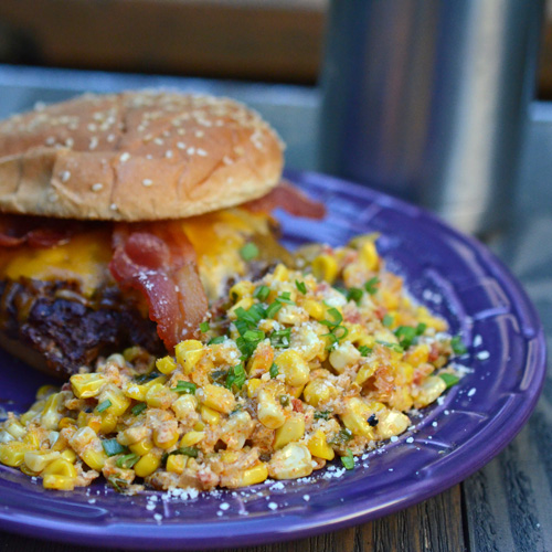 Tex-Mex Style Maque Choux with Chorizo Beef Cheeseburgers