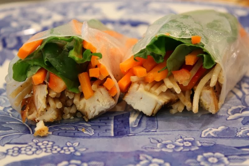 pass the peas, please: healthy spring rolls with vietnamese chicken