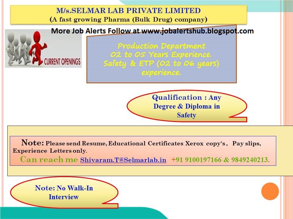 Selmar Lab Pvt. Ltd - Urgent Requirement in Production / Safety / ETP ...