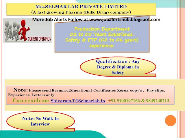 Selmar Lab Pvt. Ltd - Urgent Requirement in Production / Safety / ETP ...