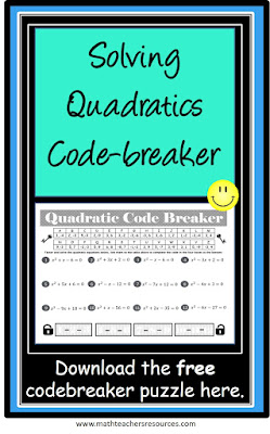 Solving Quadratic Equations Puzzle ~ TenTors Math Teacher Resources