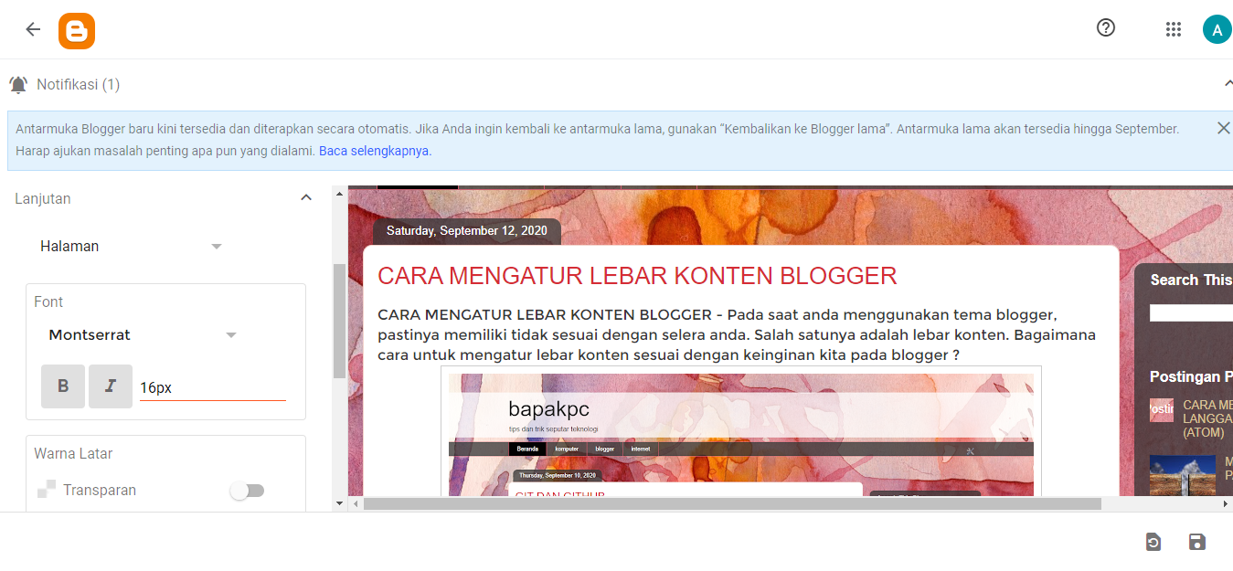 bapakpc: CARA MENGATUR UKURAN TEKS DAN MENGGANTI FONT BLOGGER