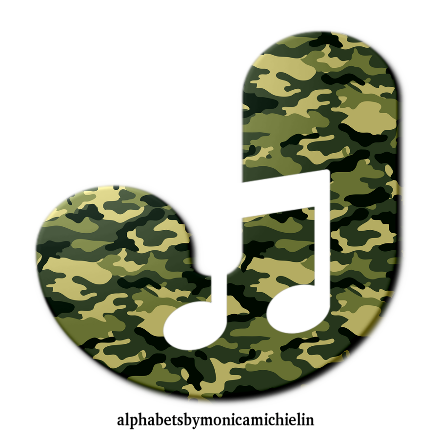 Monica Michielin Alphabets: GREEN CAMOUFLAGE MUSIC NOTE ALPHABET