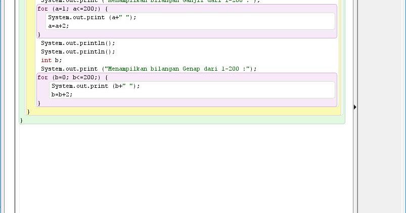 Program Java menampilkan bilangan Ganjil & Genap dari 1-200.