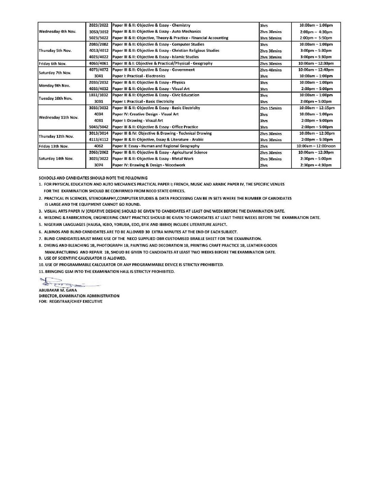 NECO 2020 EXAMINATION TIME TABLE RELEASED - DE•EFFICIENT
