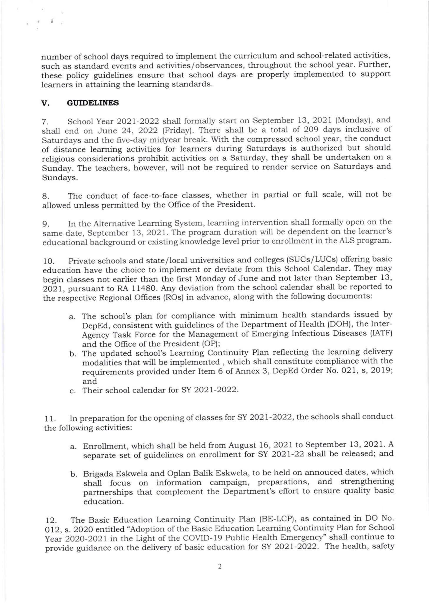 DepEd Order No. 029, s. 2021: SCHOOL CALENDAR AND ACTIVITIES FOR SCHOOL ... DepEd Order No. 029, s. 2021: SCHOOL CALENDAR AND ACTIVITIES FOR SCHOOL ...