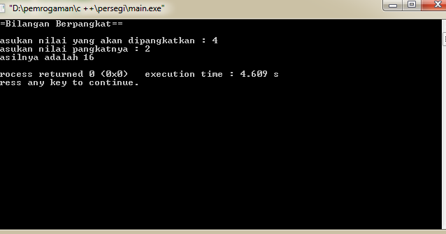 Contoh code C++ untuk bilangan berpangkat dengan CODEBLOCKS