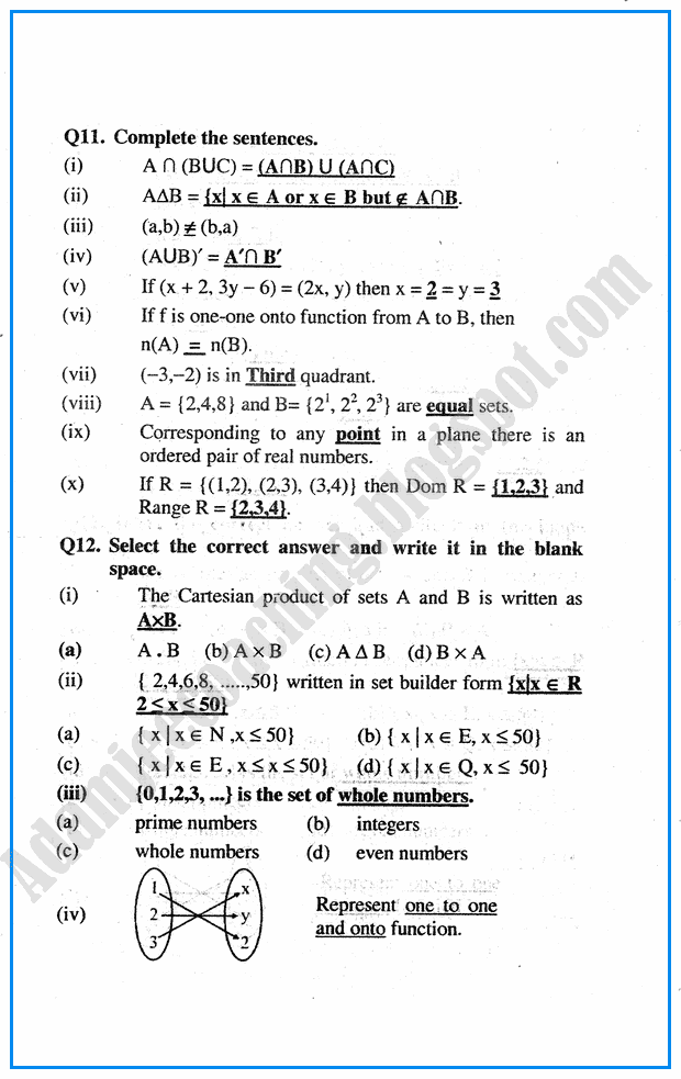 Adamjee Coaching: Sets - Question Answers - Mathematics Notes for Class ...
