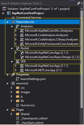 5. About the components in solution of 'asp.net core web application'