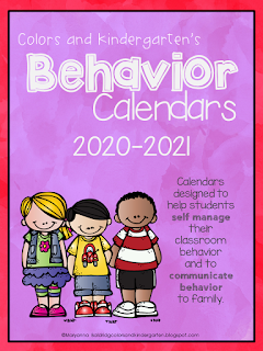 Colors and Kindergarten: 2020-2021 Behavior Calendars