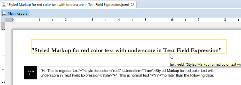 Tip Part Of Text Red In Color With Underscore For Text Field Expression In Jaspersoft