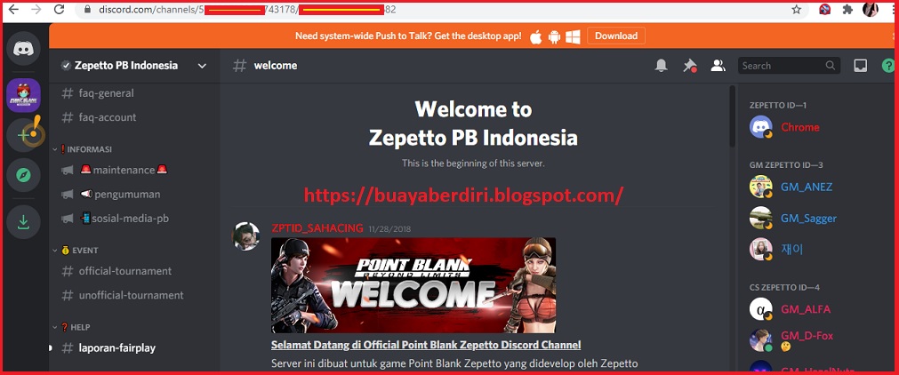 Cara Live Chat GM Pointblank di Discord PB Zepetto