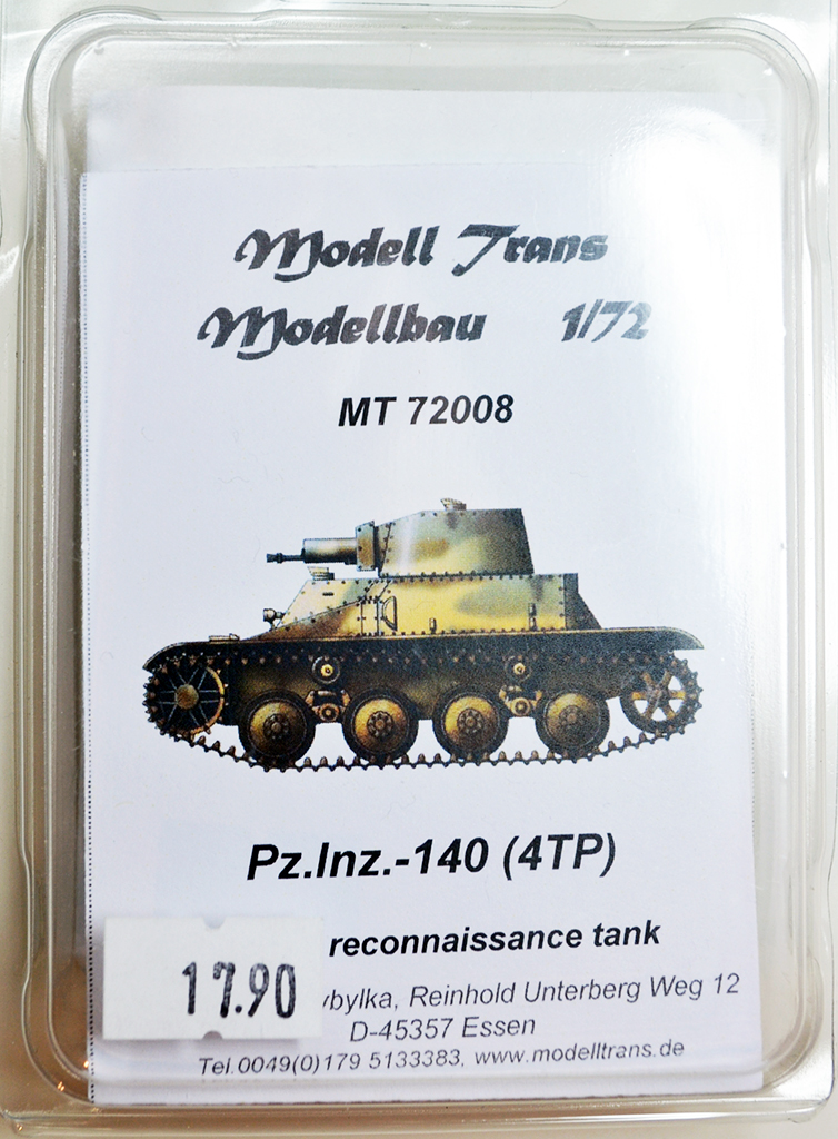 Dyzio Scale Models: 1/72 Pz.Inz. 140 4TP Polish Light Tank - Modell Trans
