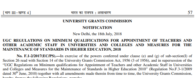 UGC REGULATIONS ON MINIMUM QUALIFICATIONS FOR APPOINTMENT OF TEACHERS ...