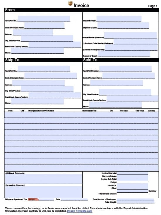 Ups Commercial Invoice Form - Invoice Template
